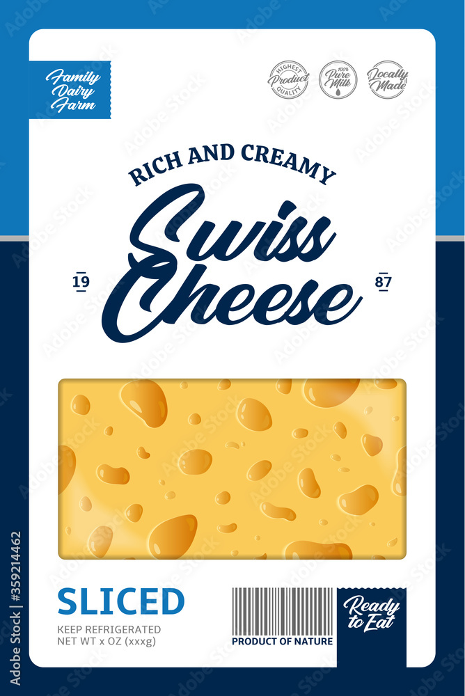 Vector cheese modern style packaging or label design concept. Realistic ...