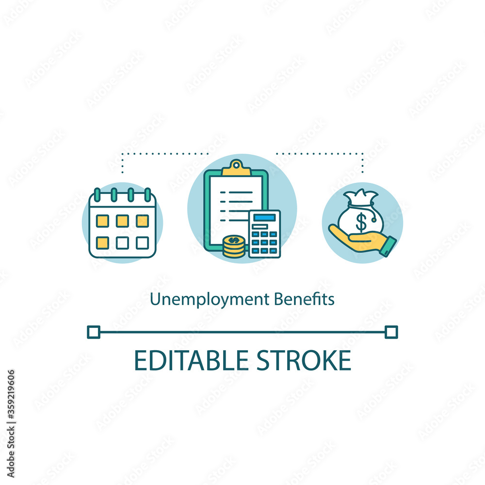 Unemployment benefit concept icon. Jobless person profit. Economic ...