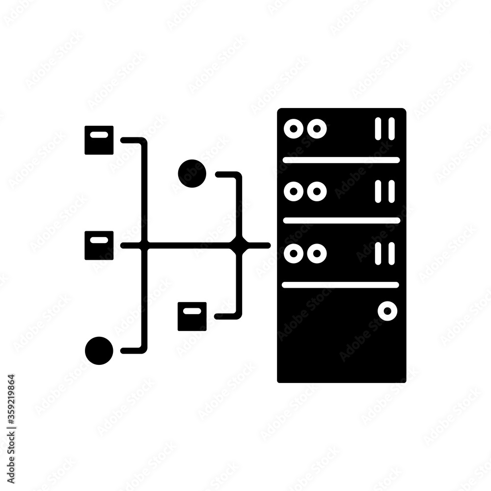 Resource server black glyph icon. Virtual database access, information ...
