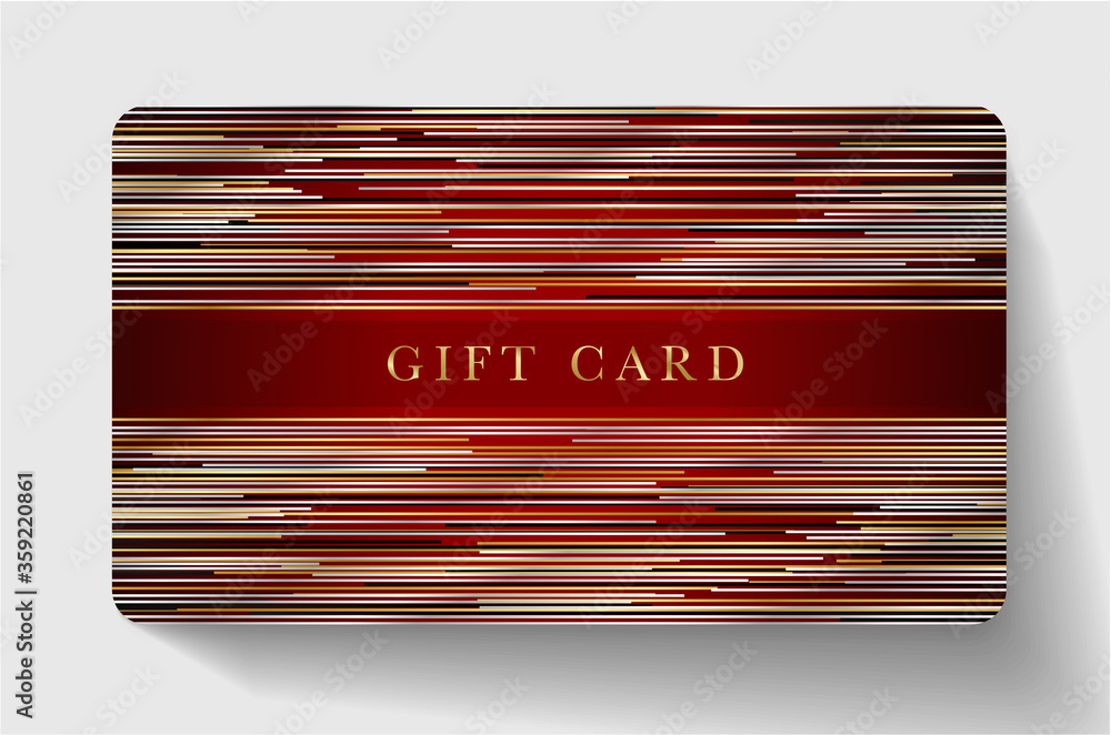 Gift card with horizontal gold, black, silver glitch lines on maroon ...