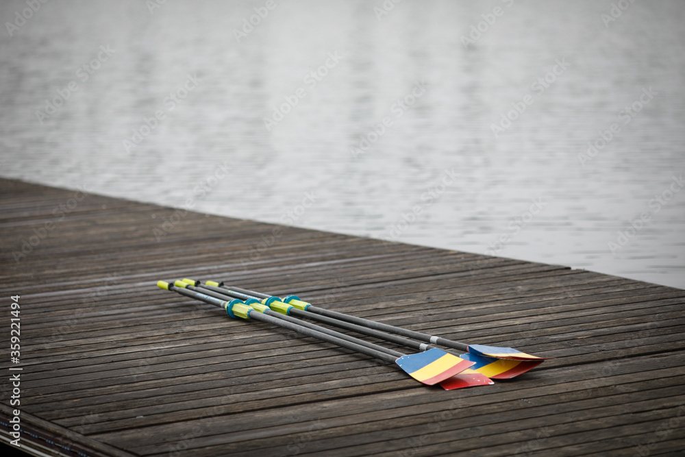 Paddles of the Romanian professional women rowers from the Olympic Team ...