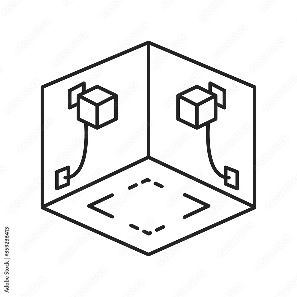 Virtual reality play area black line icon. Cyberspace, simulation ...