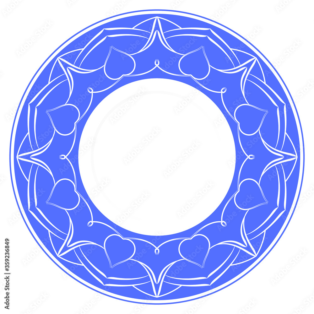 Blue patterned border for plate . Template design with blue pattern and ...