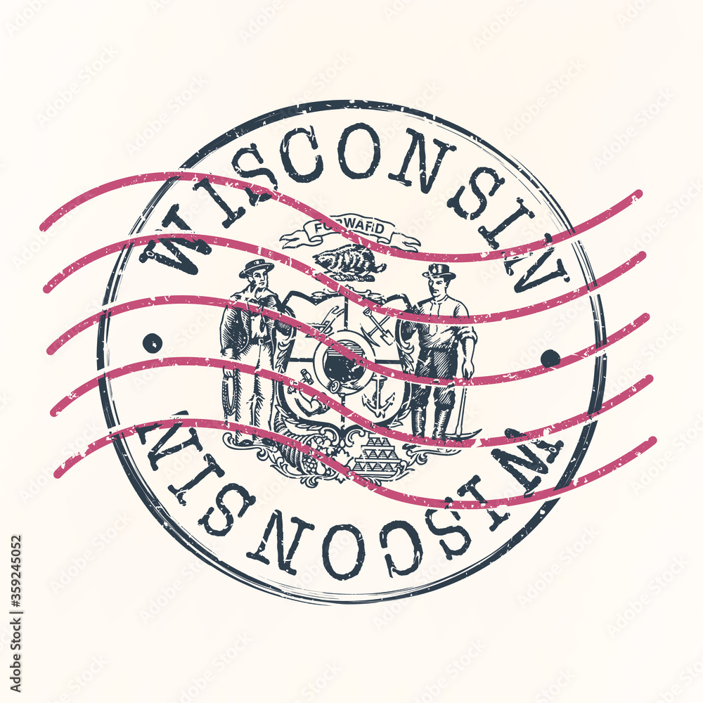 Wisconsin Stamp Postal. Silhouette Seal Passport Round Design. A Vector ...