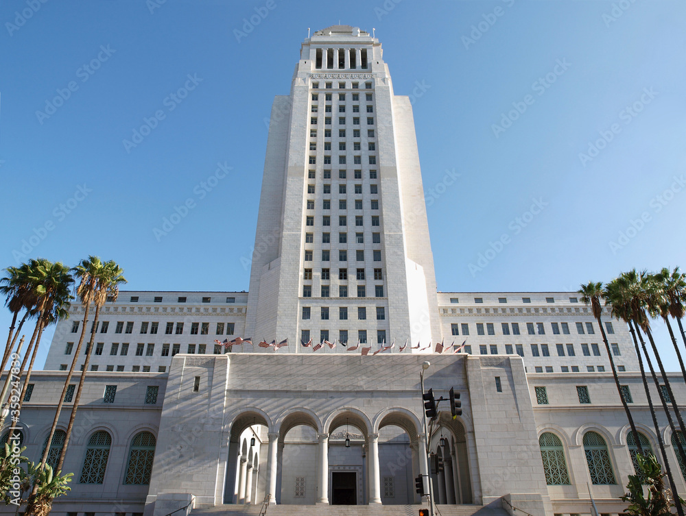 Los Angeles city hall building entrance on Spring Street in the ...
