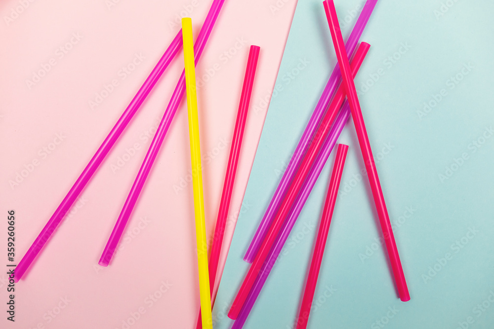 Plastic straws and earth globe, world pollution concept. Single use ...