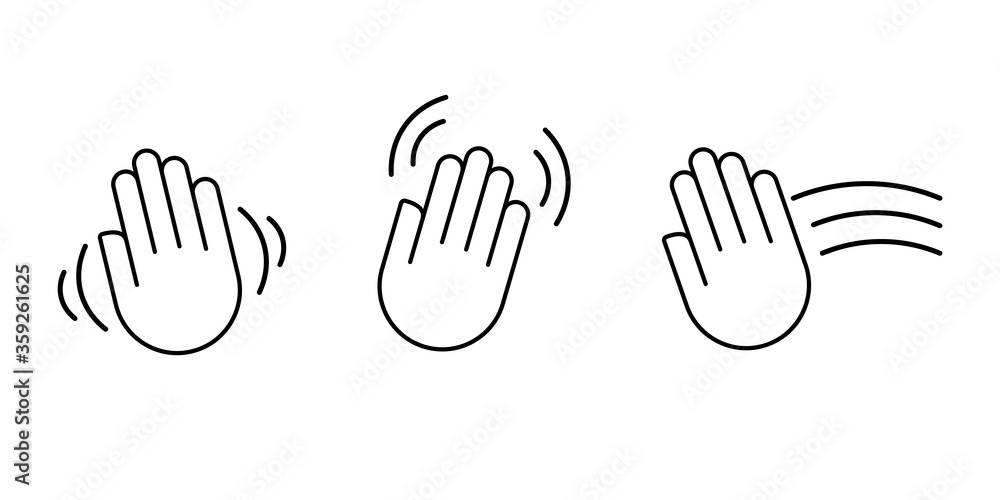 hello goodbye waving hand vector. hi bye hey gesture outline. farewell ...