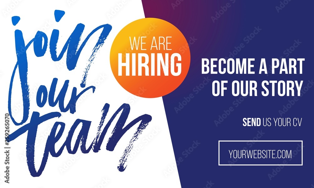 Join our team recruitment design poster. Modern brush lettering with ...