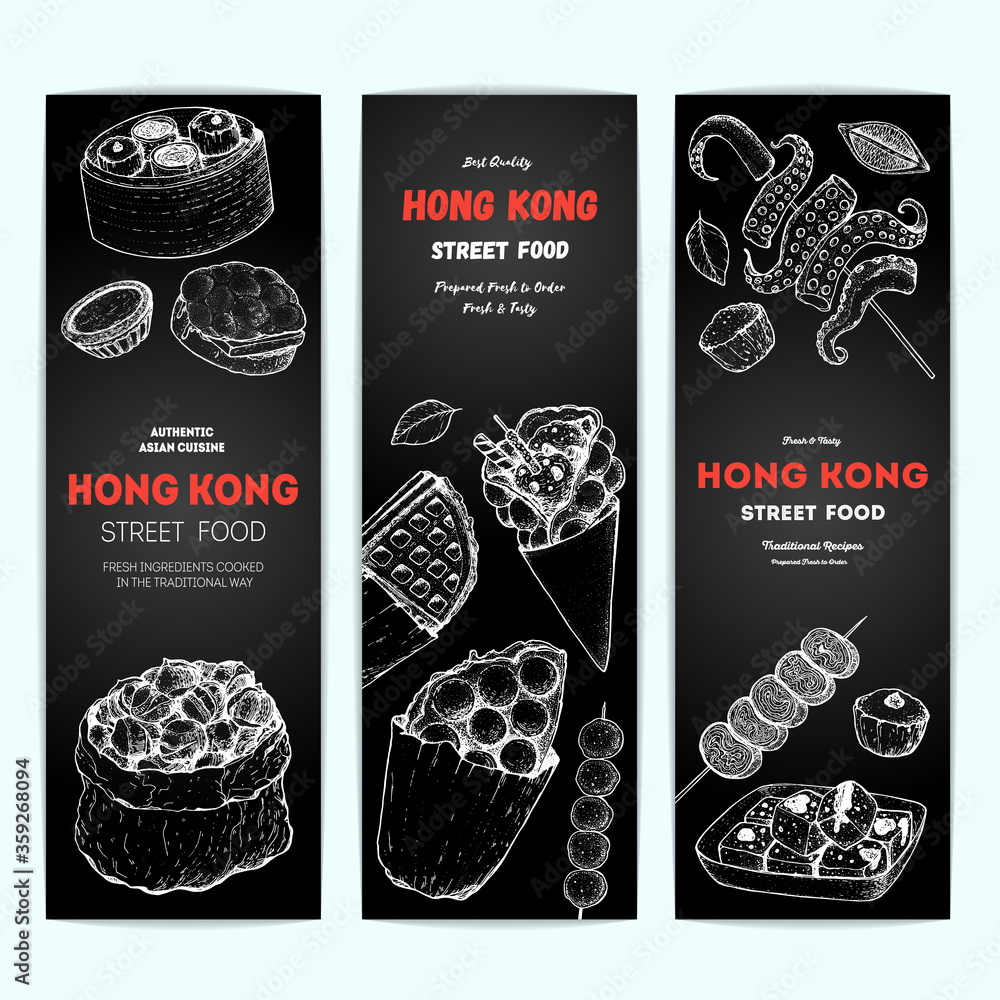 Hong kong street food banner collection. Chinese food menu design ...