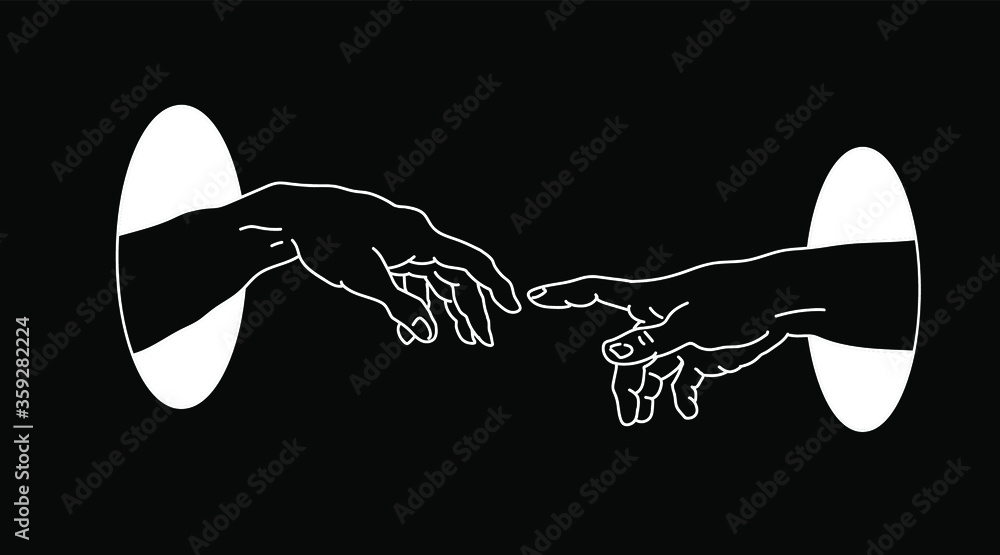 The Creation of Adam in Old school (tattoo) style. Hand drawn ...