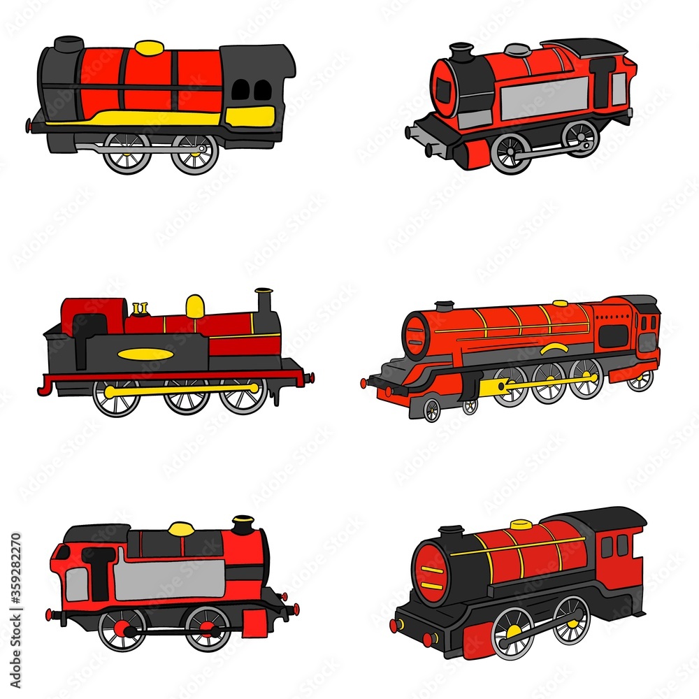 A Collection of Cartoon Steam Train Locomotive Engines Used for Public ...
