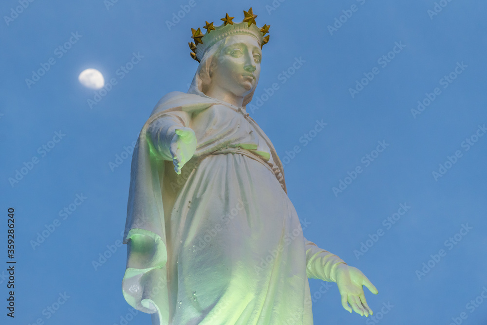 Large statue in famous Shrine of Our Lady of Lebanon in Harissa village ...