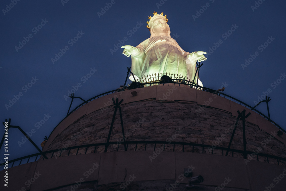 Large statue in famous Shrine of Our Lady of Lebanon in Harissa village ...
