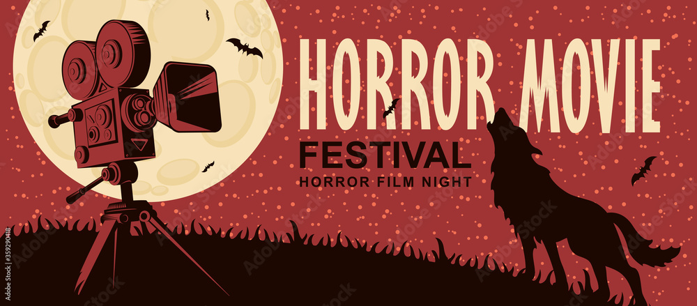 Horror movie. Vector poster for a festival of scary cinema with an old ...