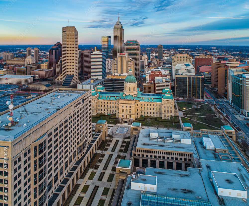 Aerial View of Downtown Indianapolis Indiana Skyline at sunset Stock ...