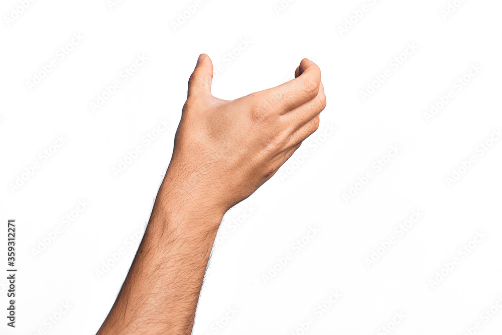 Hand of caucasian young man showing fingers over isolated white ...
