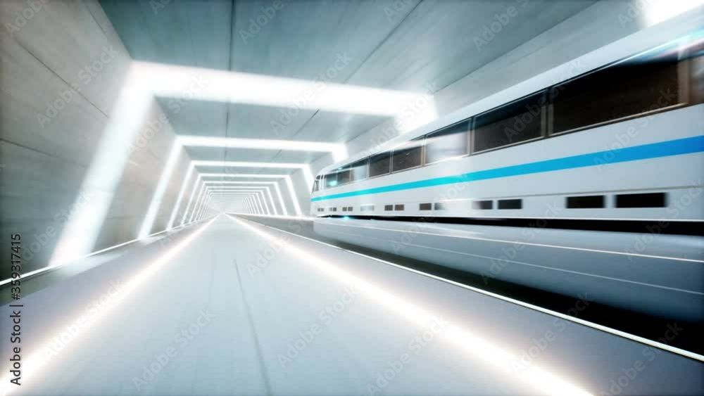futuristic modern train, monorail fast driving in sci fi tunnel ...