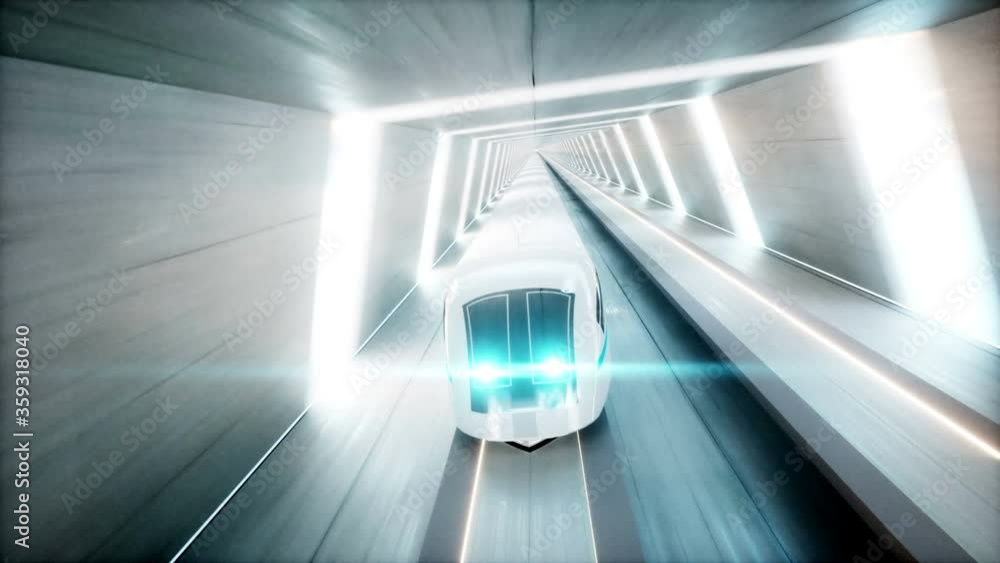 futuristic modern train, monorail fast driving in sci fi tunnel ...