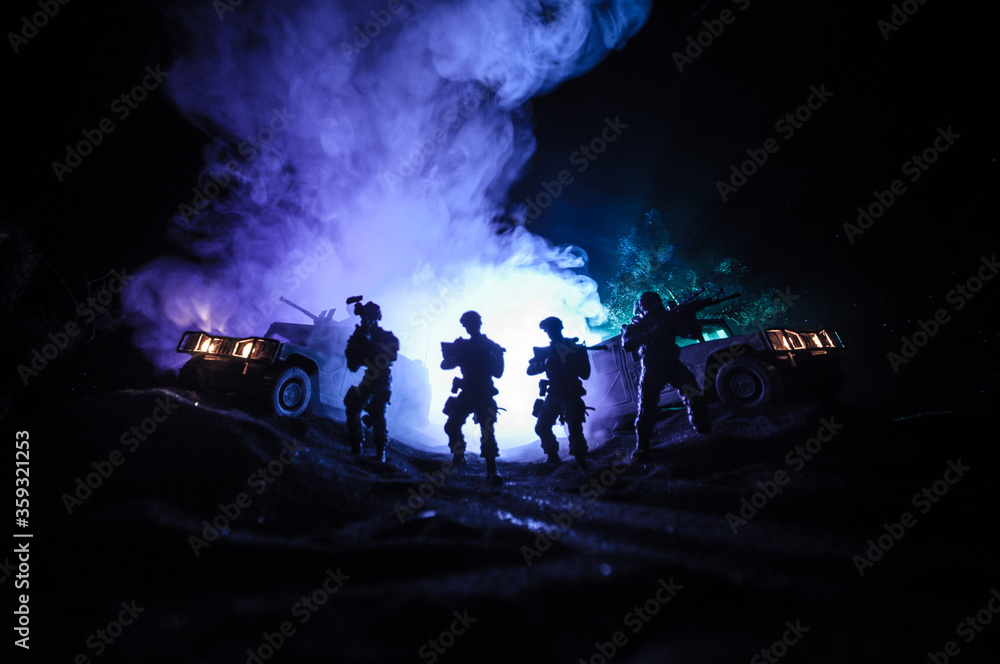 War Concept. Battle scene on war fog sky background, Fighting ...