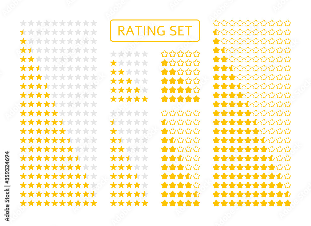 Set of yellow stars rating. Five and ten star customer product rating ...