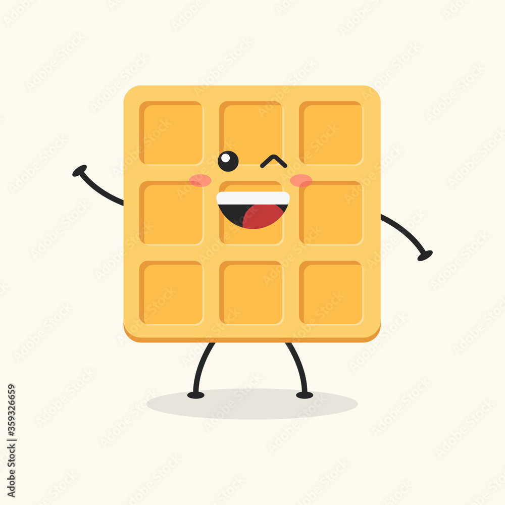 Cute Flat Cartoon Waffle Illustration. Vector illustration of cute ...
