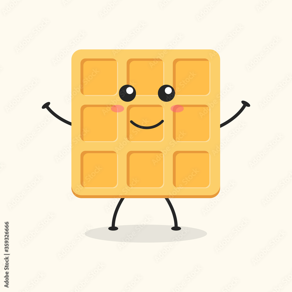 Cute Flat Cartoon Waffle Illustration. Vector illustration of cute ...