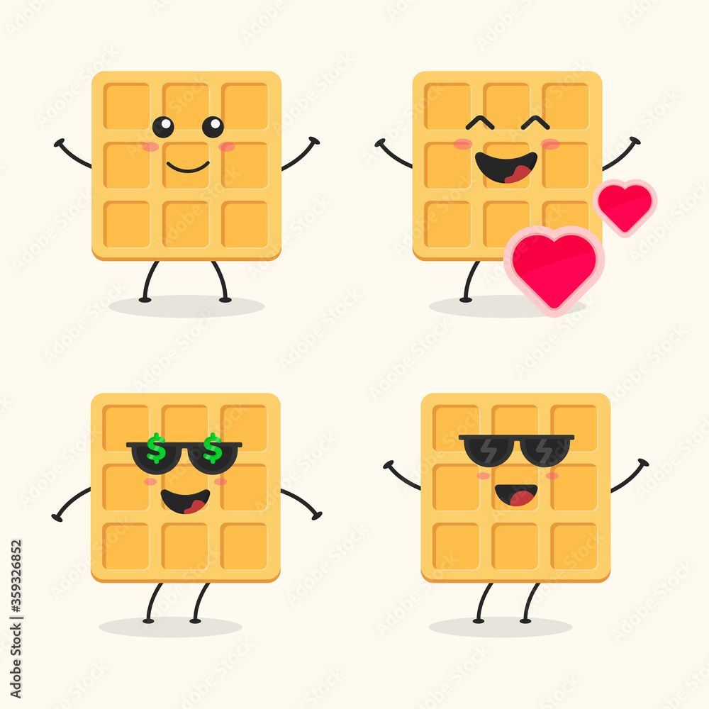 Cute Flat Cartoon Waffle Illustration. Vector illustration of cute ...