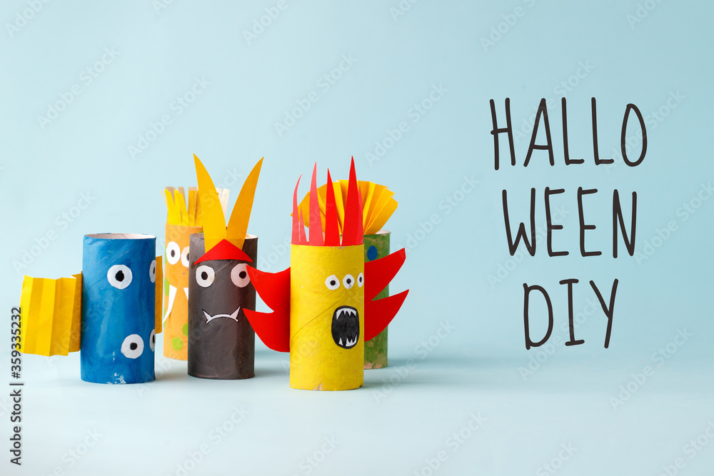 Halloween DIY text crafts, paper ghost, monsters on blue paper ...