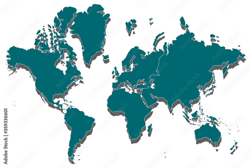 Vecteur Stock Map Continents High color Light blue, Detailed vector map ...