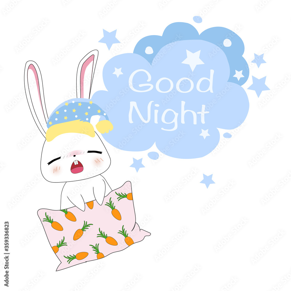 cute rabbit sleepy and pillow on goodnight text. sweet dream concept ...