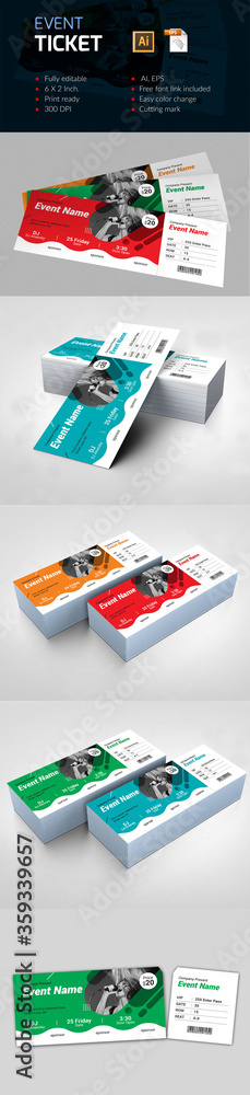 Set of concert tickets template. Concert, party, disco or festival ...