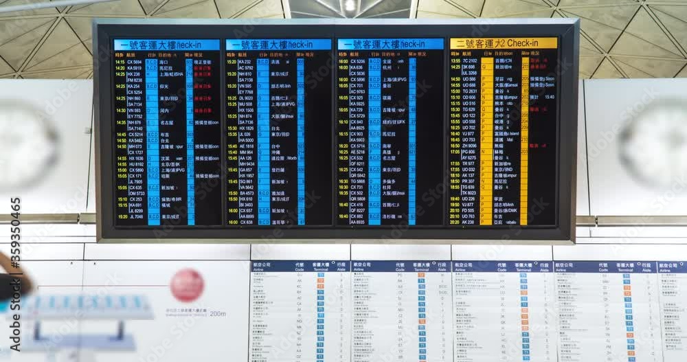 Flight Information Board People in International Airport Checking Their ...