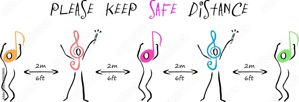 Social distance. People who enjoy music. Keep a safe distance of 2 ...