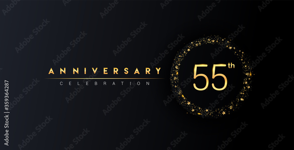 55th anniversary logo with confetti and golden glitter ring isolated on ...