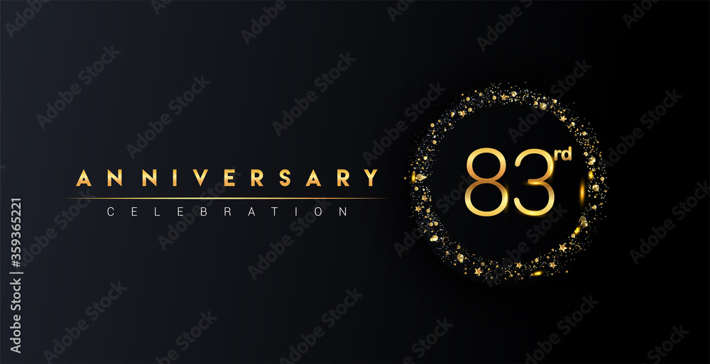 83rd anniversary logo with confetti and golden glitter ring isolated on ...
