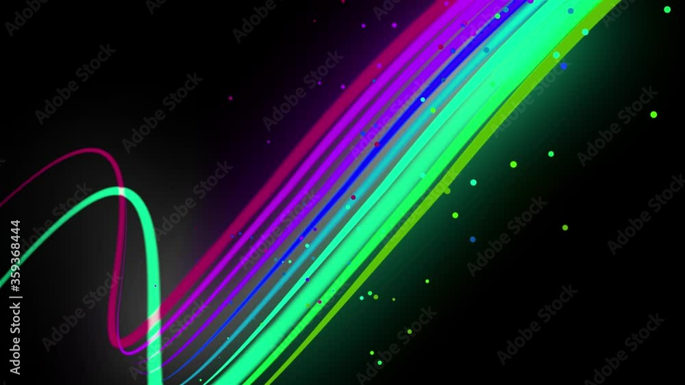 multi-colored neon lines of ribbon fly in the air, smoothly oscillation ...