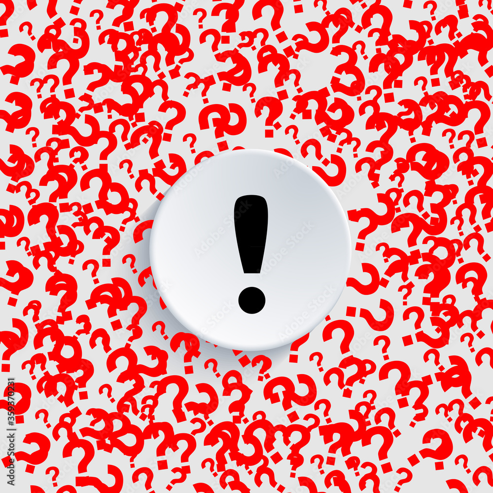 Logo with an exclamation mark on a background with question marks Stock ...
