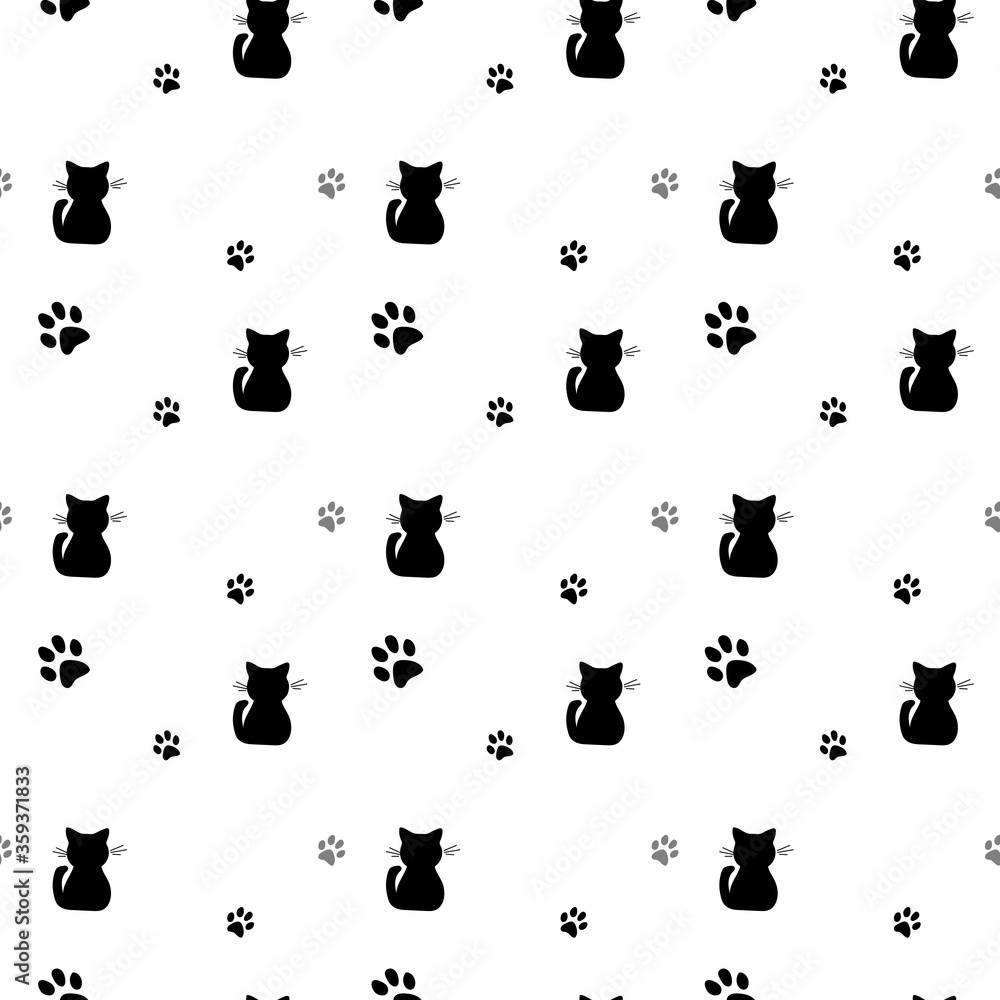 Cute seamless pattern with cats, paw prints.Can be used for wallpaper ...
