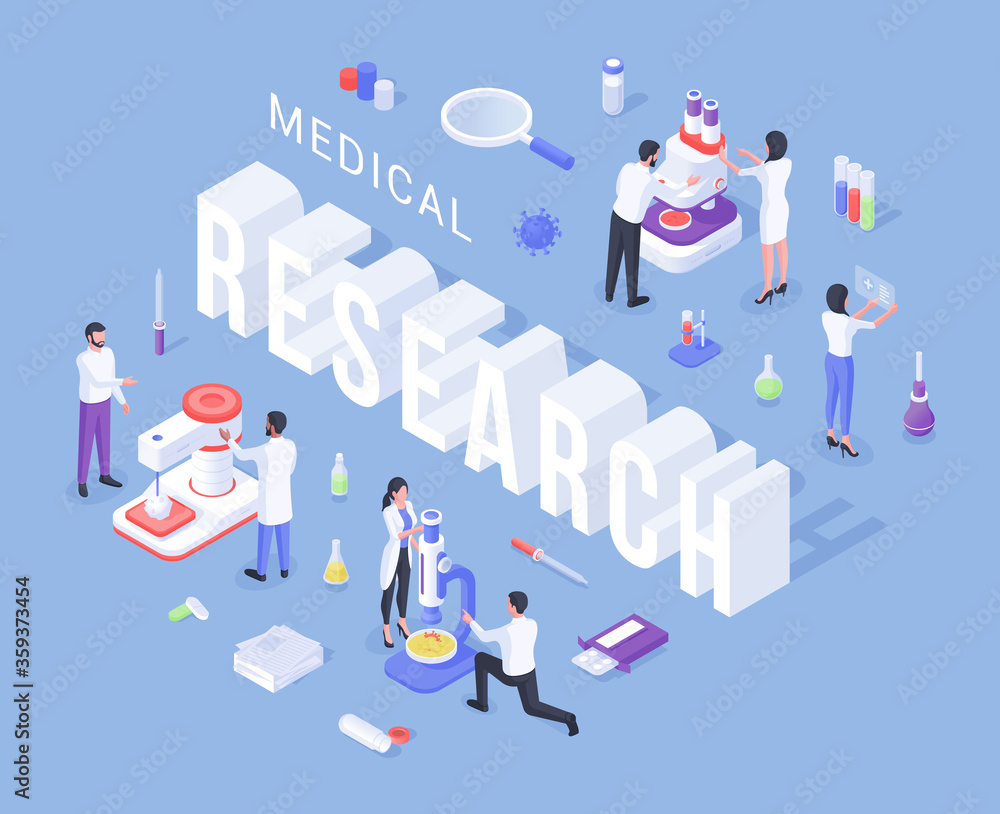 Cartoon researchers conducting medical experiments finding new vaccine ...