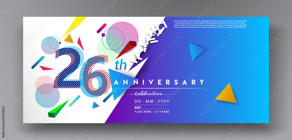 26th years anniversary logo, vector design birthday celebration with ...