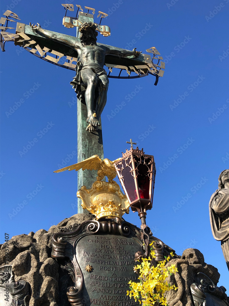 Crucifix featuring Jesus image with Hebrew Text that says "King of the ...