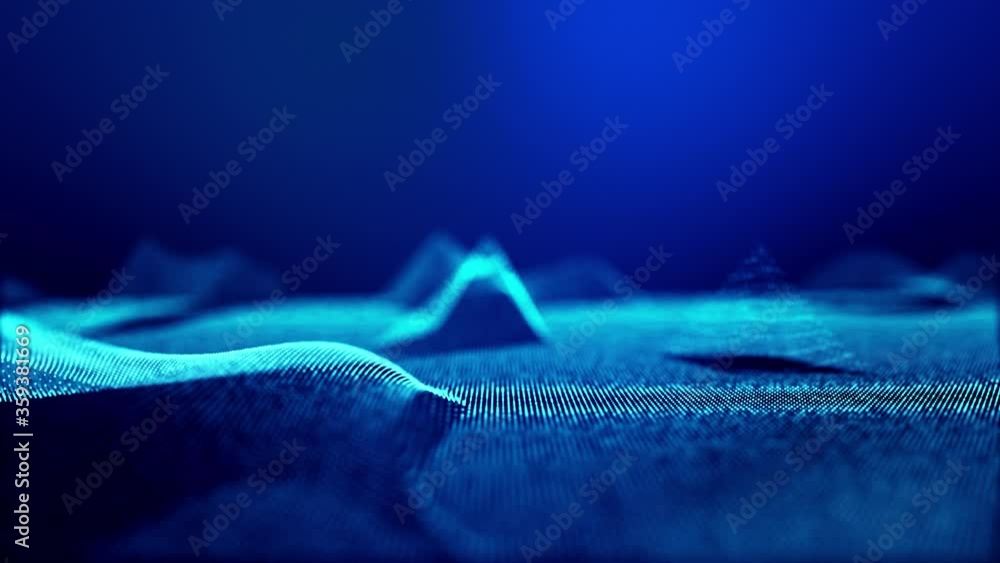 4k seamless looped science-fiction blue background. Glow particles form ...