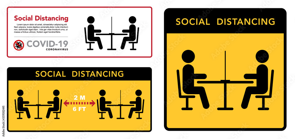 Vetor de Keep a social distance in restaurants and cafes. Visitors ...