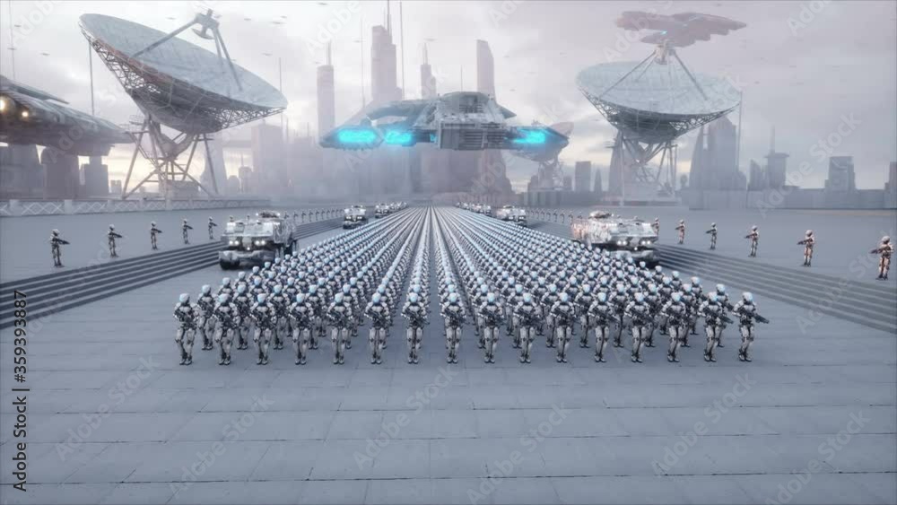 invasion of military robots. Dramatic apocalypse super realistic ...