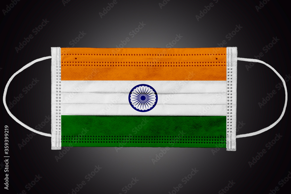 India flag on medical mask, medical protective mask, surgical face mask ...