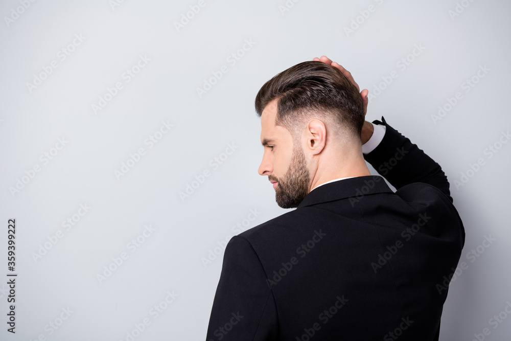 Back rear profile side photo of handsome entrepreneur ready partnership ...