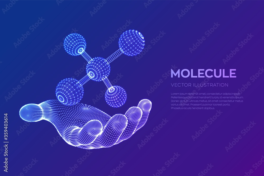Molecule in hand. Dna, atom, neurons. Molecules and chemical formulas ...
