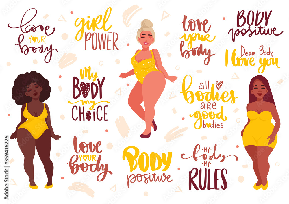 Body positive, feminism sticker collection. Love your body, girl power ...