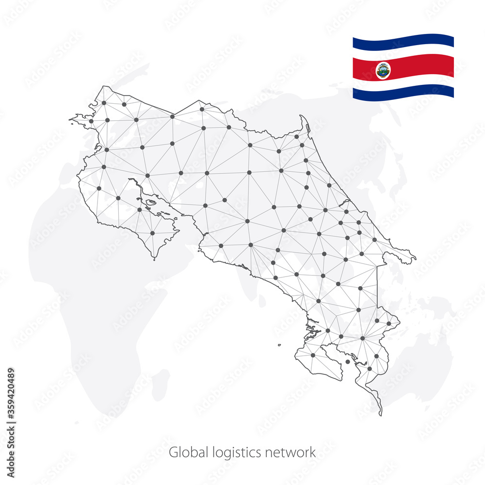 Global logistics network concept. Communications network map of Costa ...