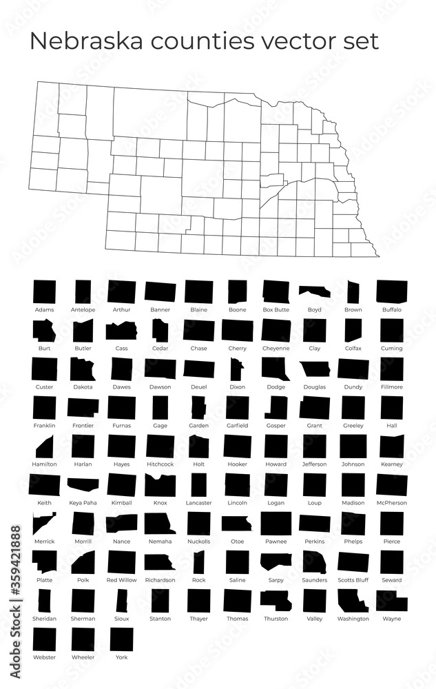 Nebraska map with shapes of regions. Blank vector map of the Us State ...